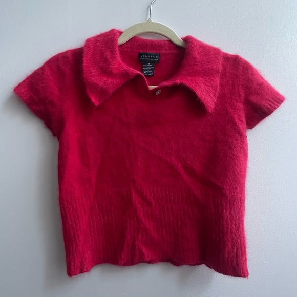 The Limited | Tops | Limited Red Mohair Knit Crop Polo Top | Poshmark